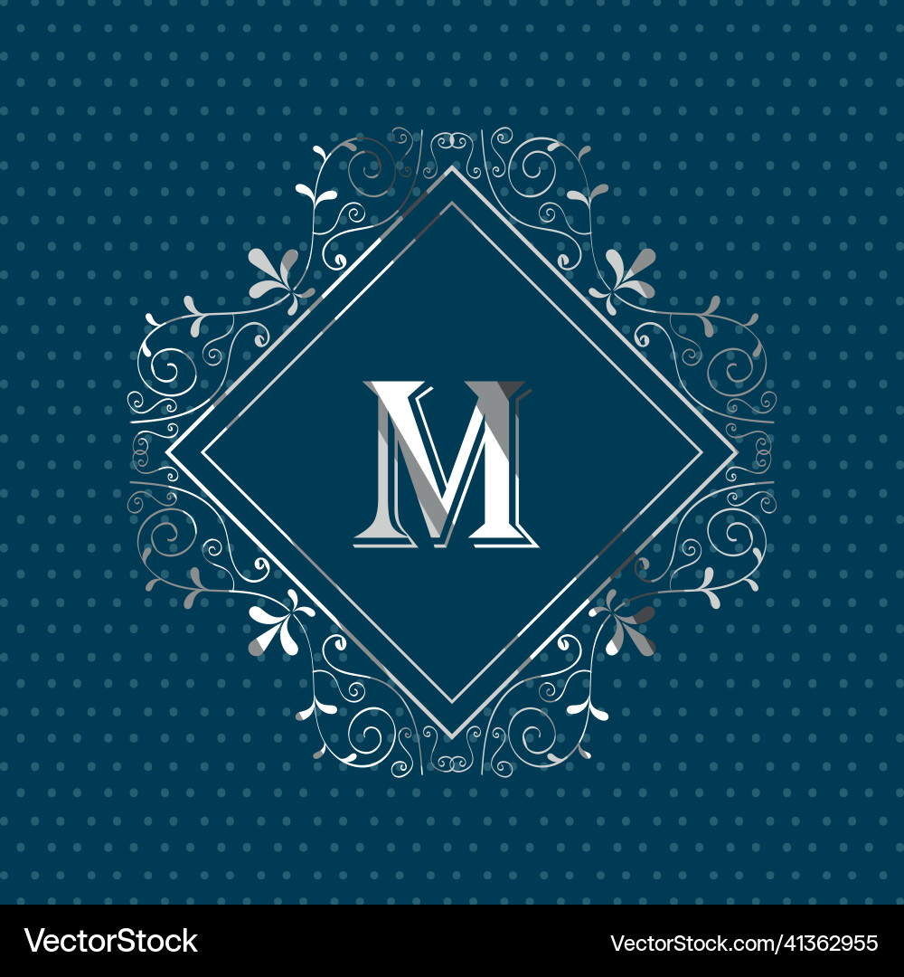 Silver rhombus monogram with m Royalty Free Vector Image