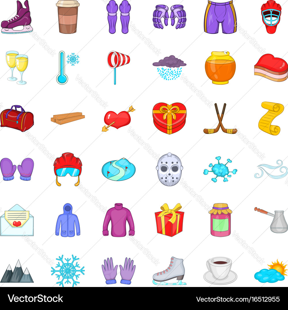 Winter icons set cartoon style Royalty Free Vector Image