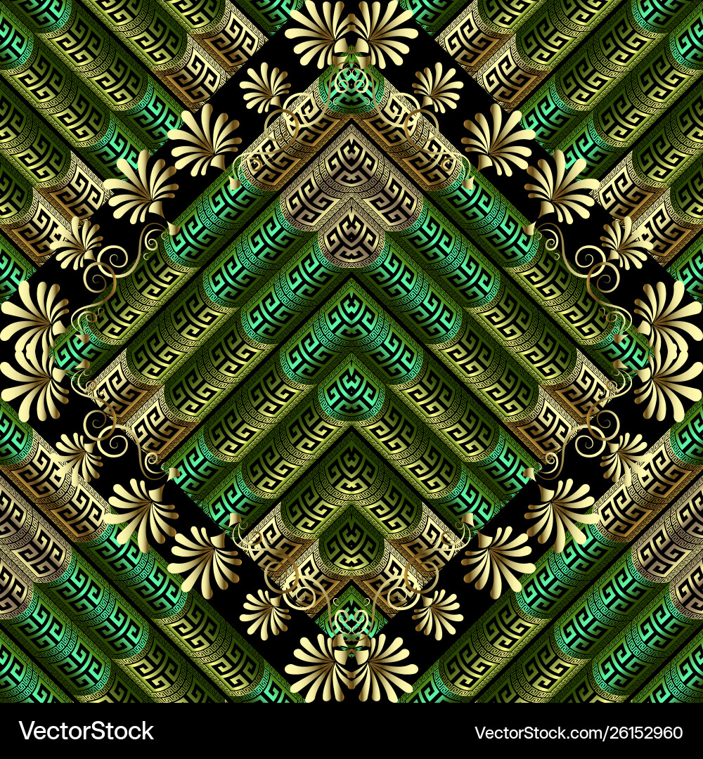 3d textured floral greek seamless pattern striped Vector Image