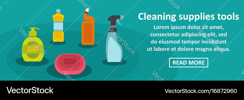 Cleaning supplies tools banner horizontal concept Vector Image