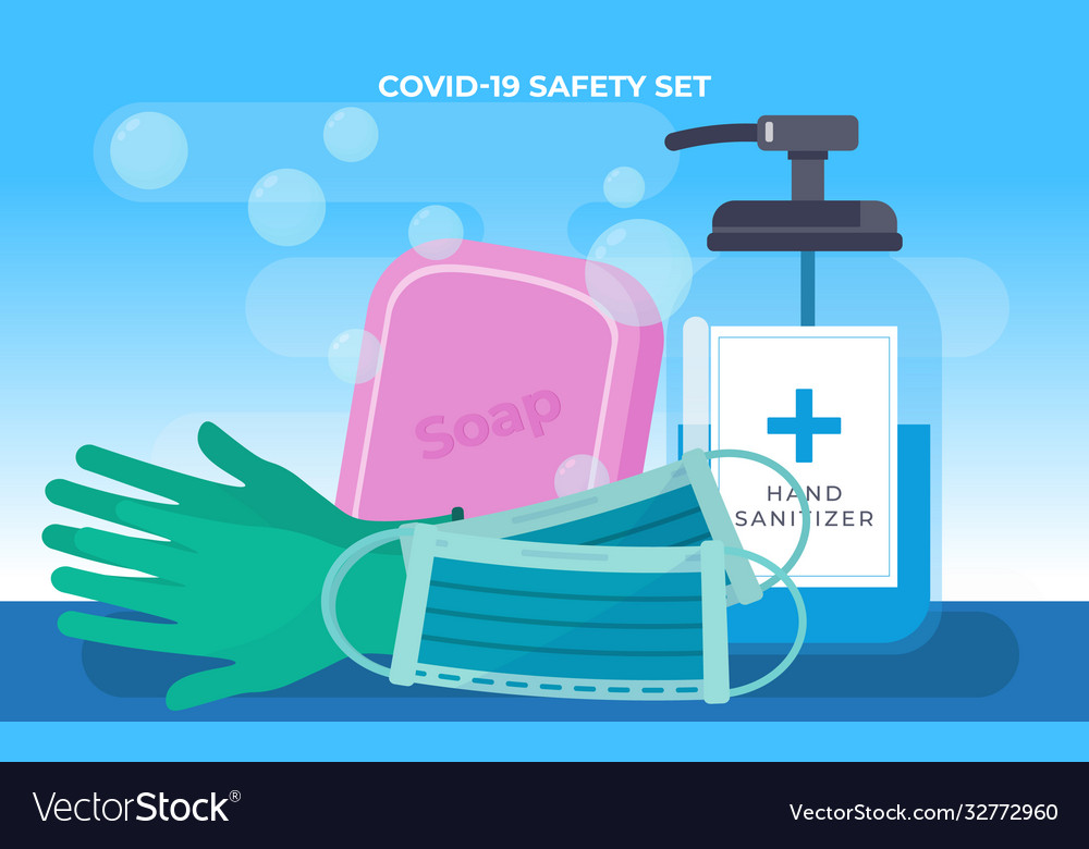 Covid-19 safety set Royalty Free Vector Image - VectorStock