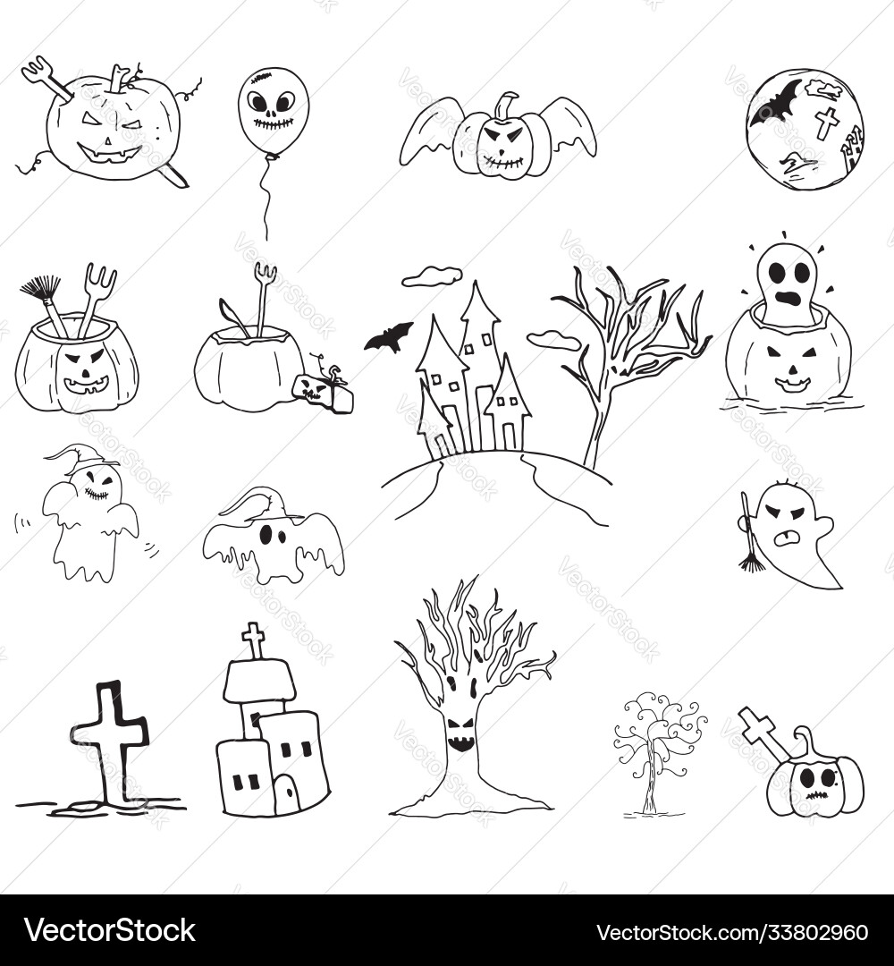 Hand drawing halloween doodle set Royalty Free Vector Image