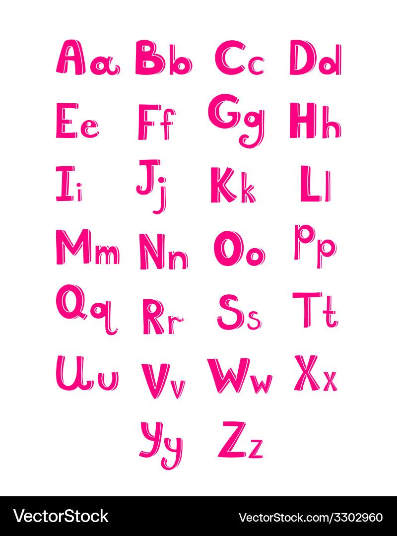 Hand drawn type font pink children alphabet Vector Image