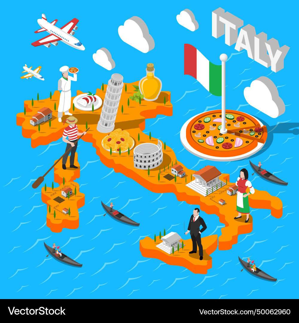 Italy isometric sightseeing map for tourists Vector Image