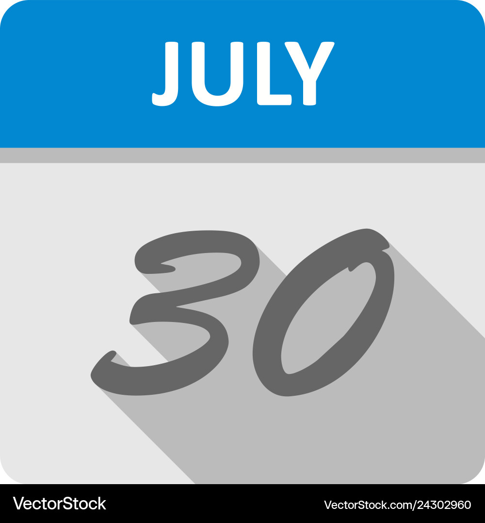 July 30th date on a single day calendar Royalty Free Vector