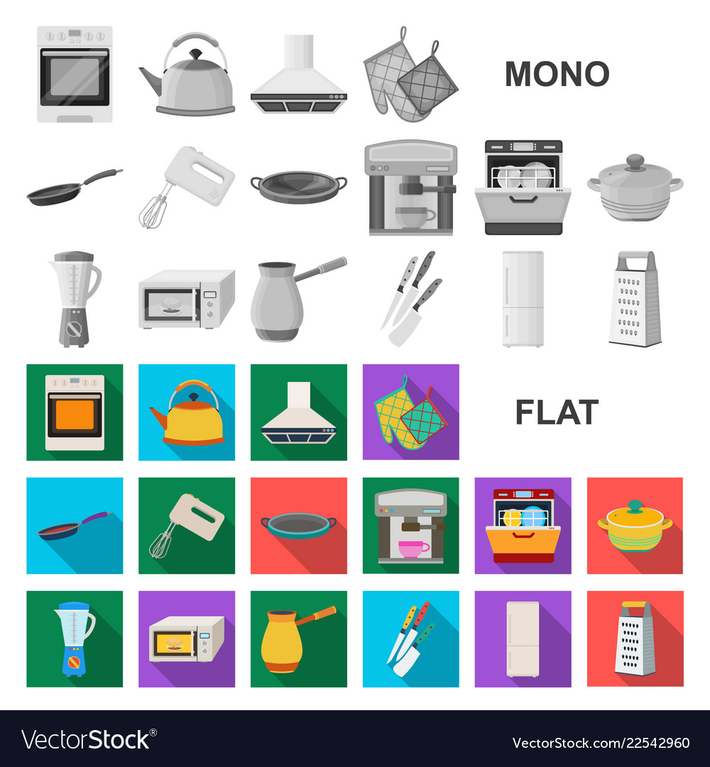 Kitchen equipment flat icons in set collection Vector Image