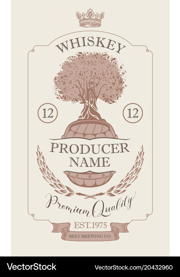 Label for whiskey with crown and oak tree Vector Image