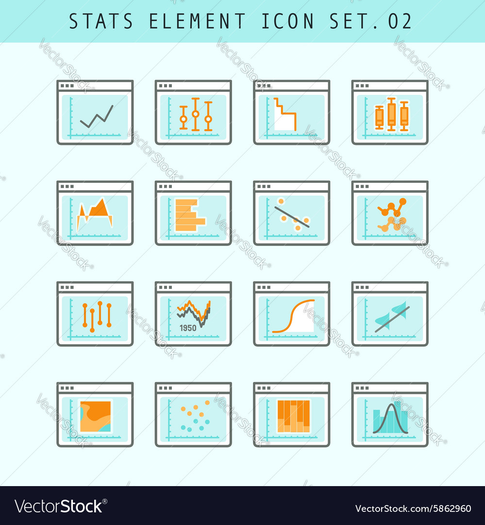 Line flat icons statistic elements set 02 Vector Image