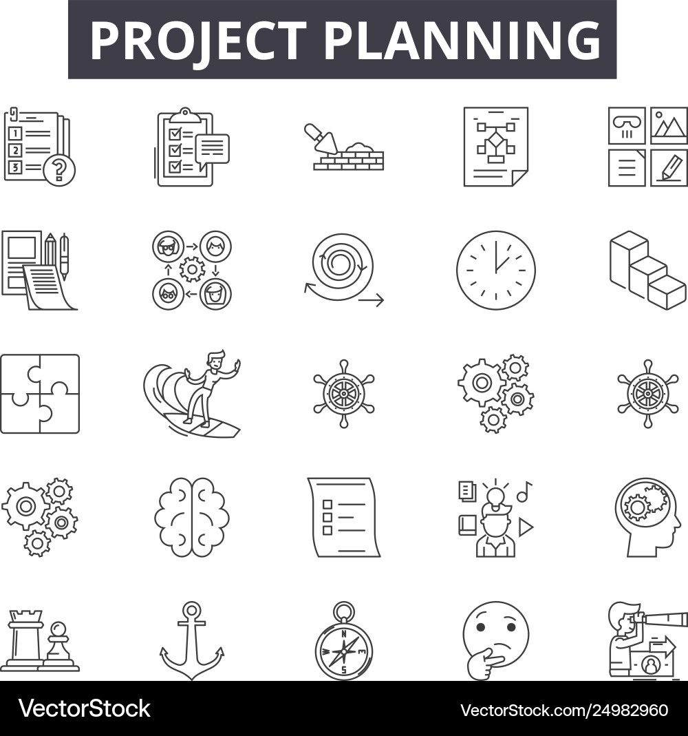 Project planning line icons signs set Royalty Free Vector