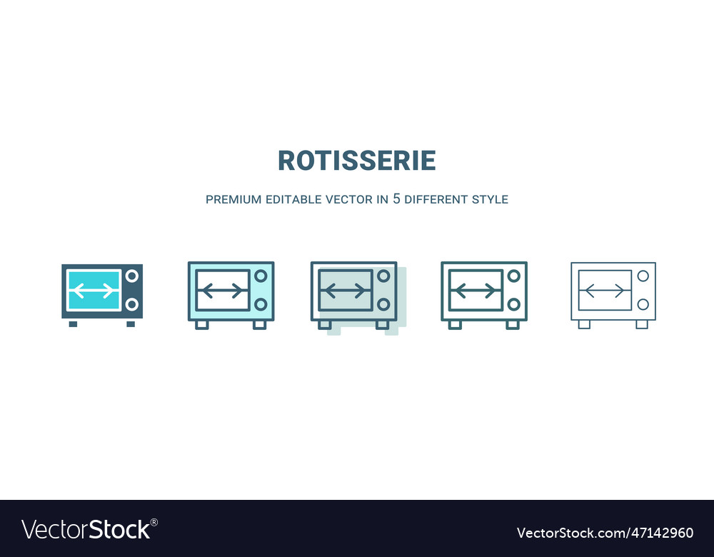 Rotisserie icon in 5 different style outline Vector Image Rotisserie icon in 5 different style outline Vector Image