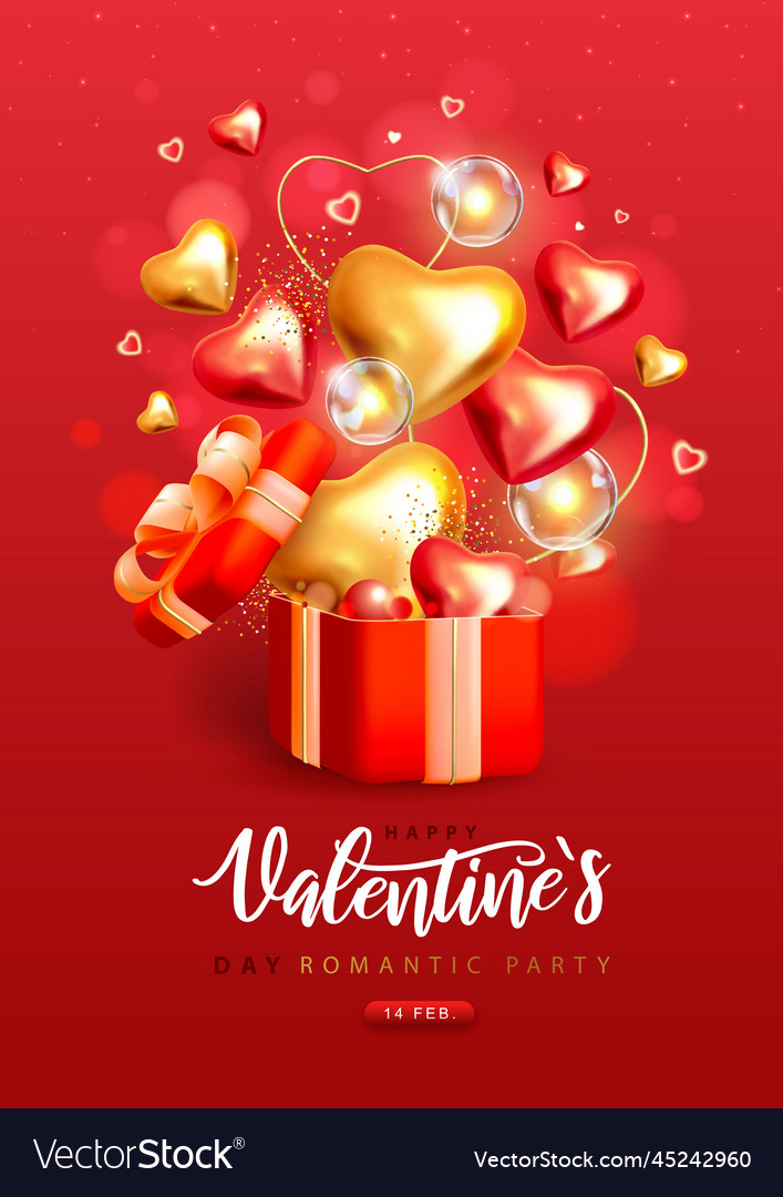 Valentines day poster with love heart and gift box