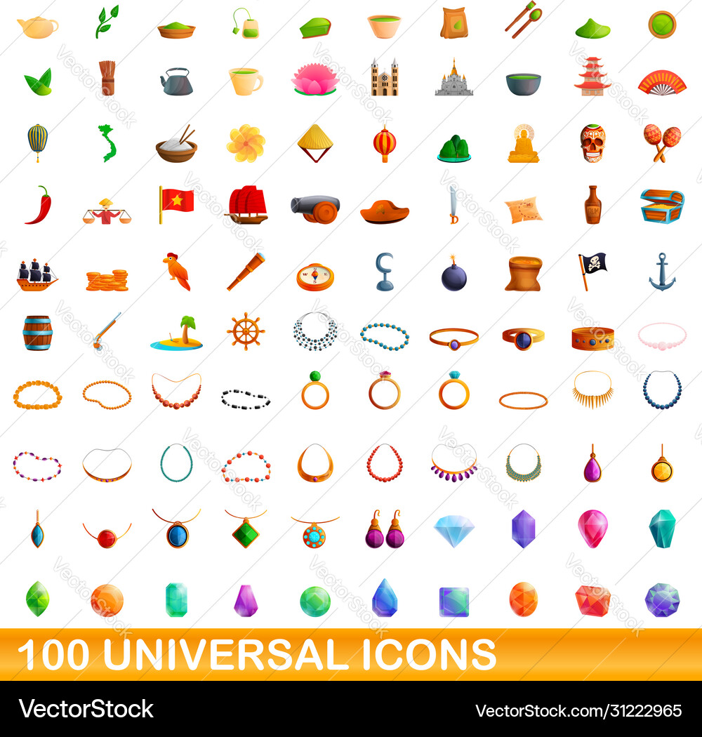 100 universal icons set cartoon style Royalty Free Vector