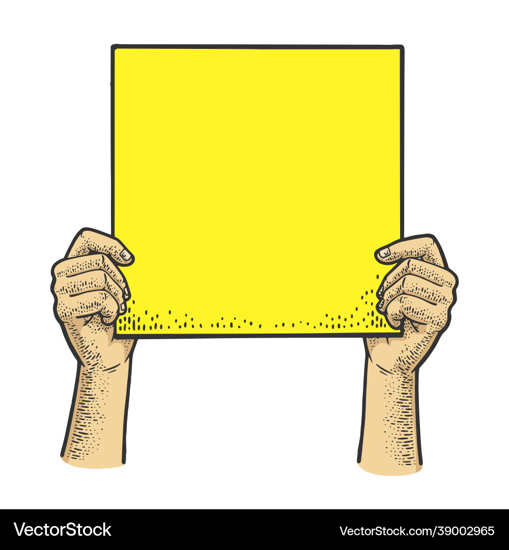 Blank yellow poster in hands sketch Royalty Free Vector