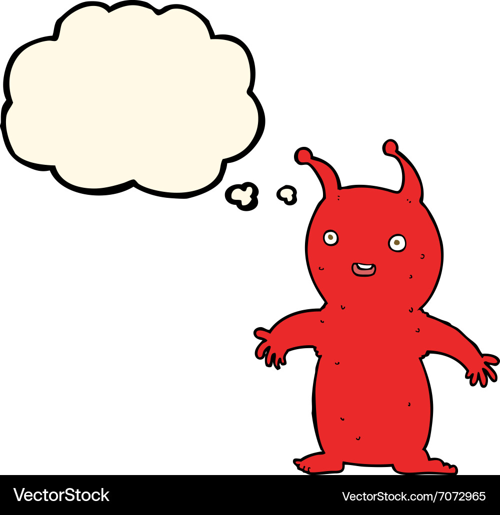Cartoon happy little alien with thought bubble Vector Image