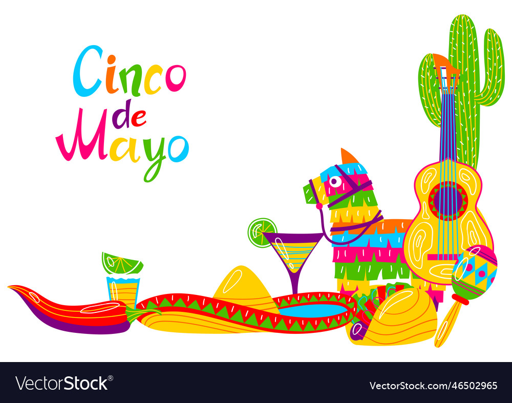 Cinco de mayo greeting card mexican holiday items Vector Image