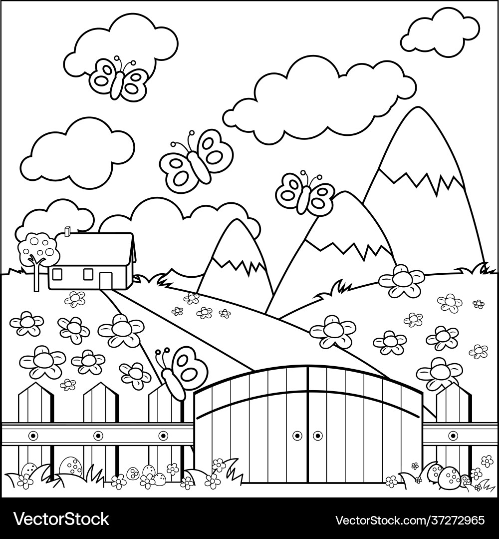 Country house in meadow Royalty Free Vector Image