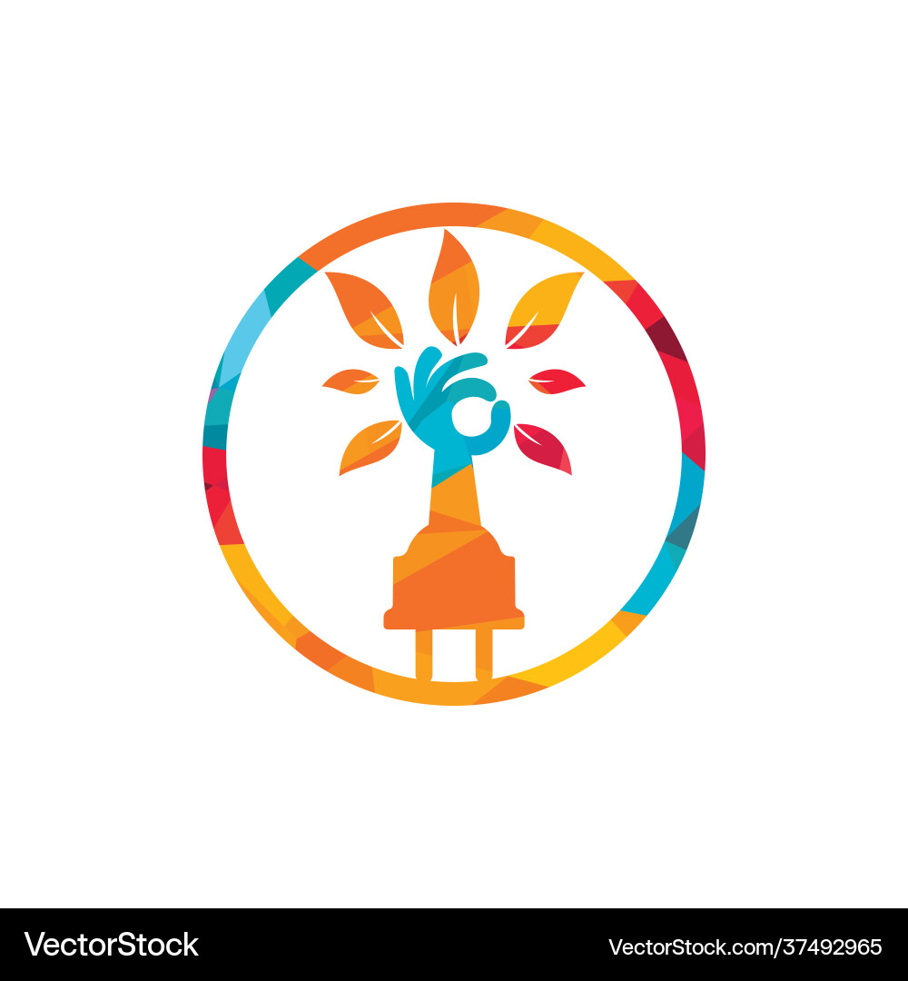 Electric cord and hand tree logo design Royalty Free Vector