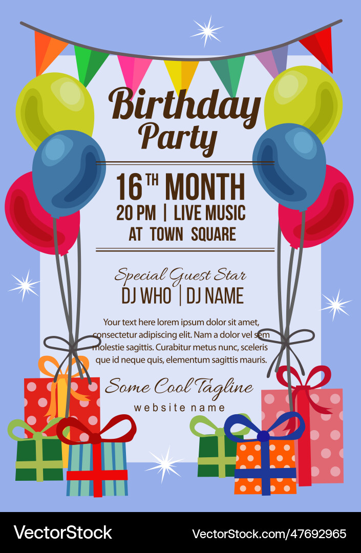 Flat style birthday party poster template Vector Image