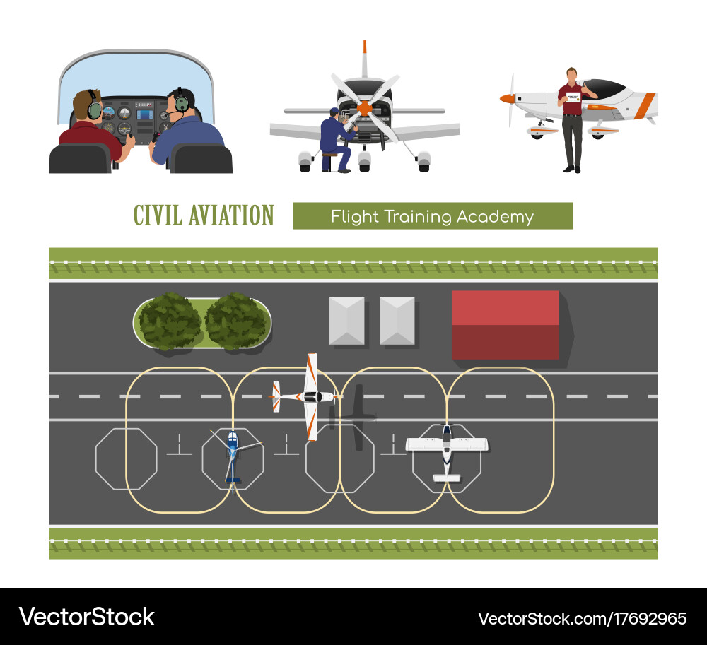 Flight training academy repair aircraft Royalty Free Vector
