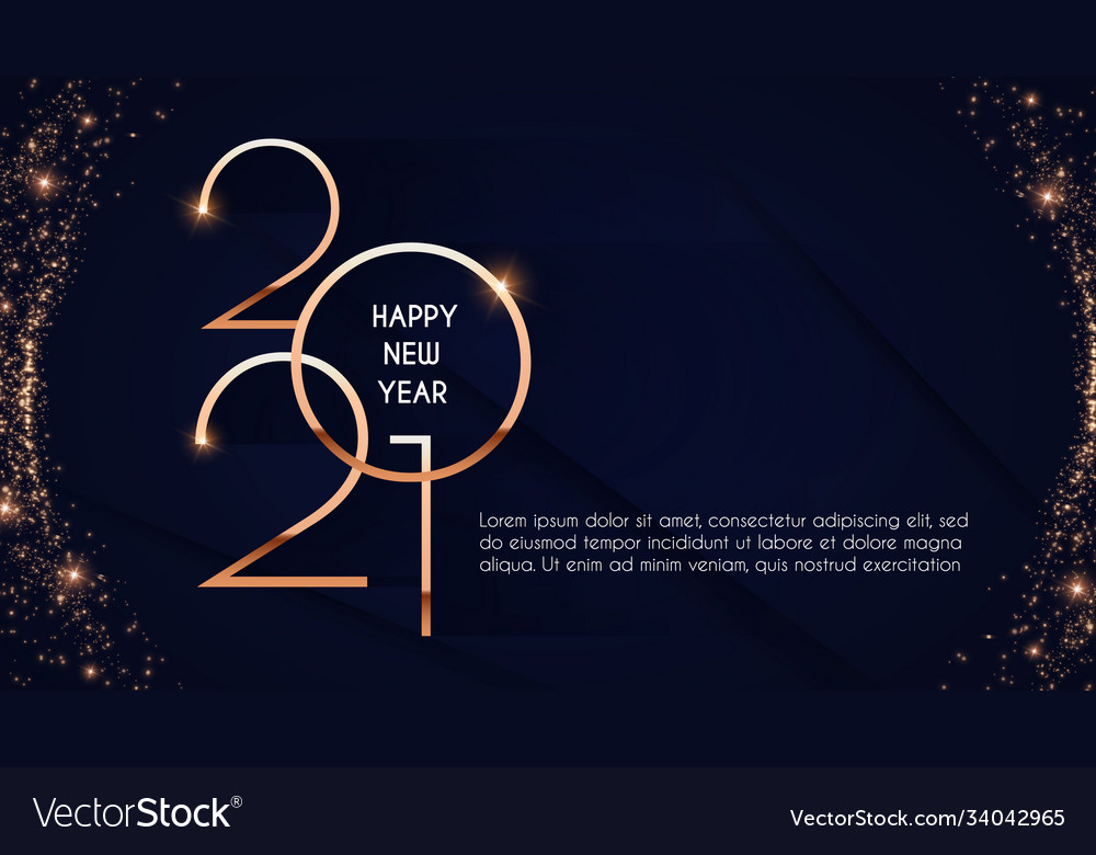 Happy new 2021 year elegant gold text with light Vector Image