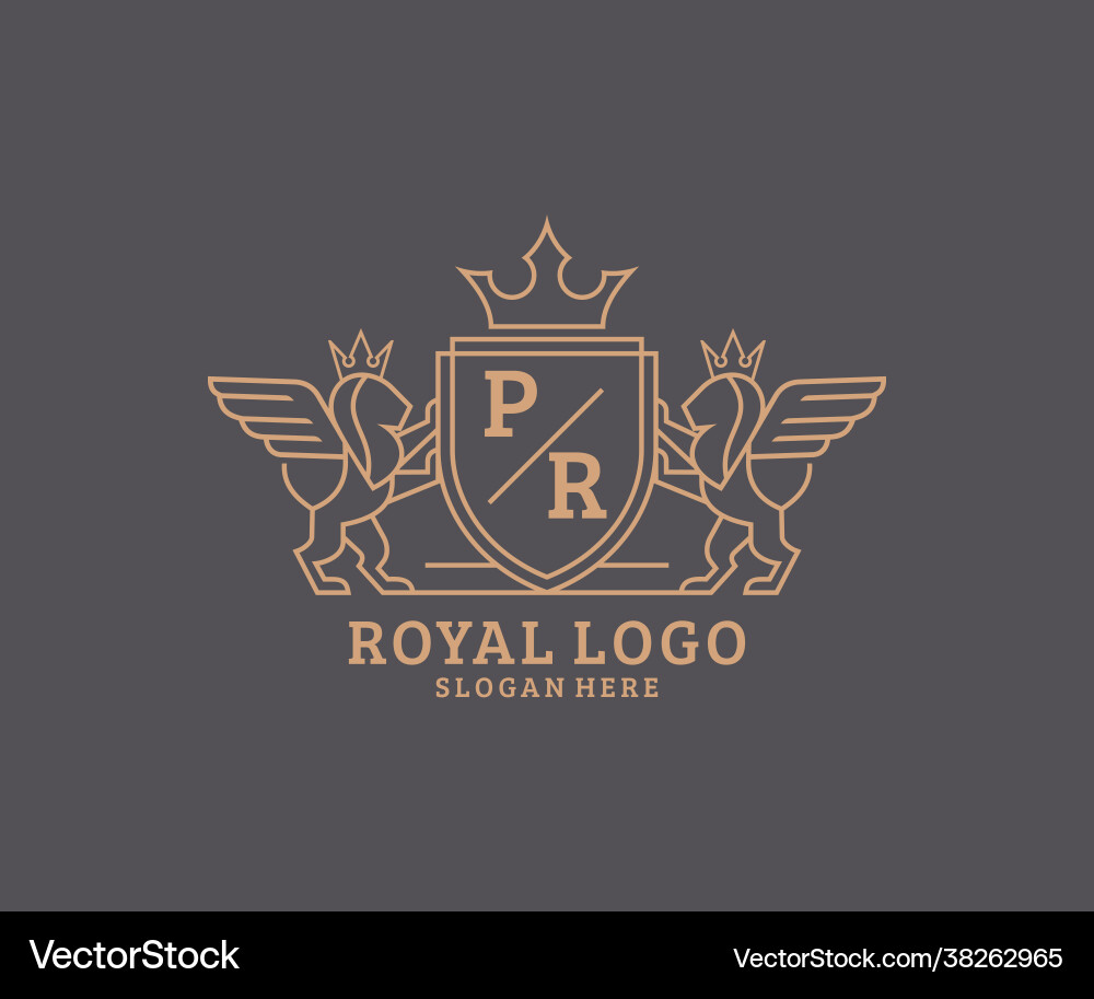Initial pr letter lion royal luxury heraldiccrest Vector Image