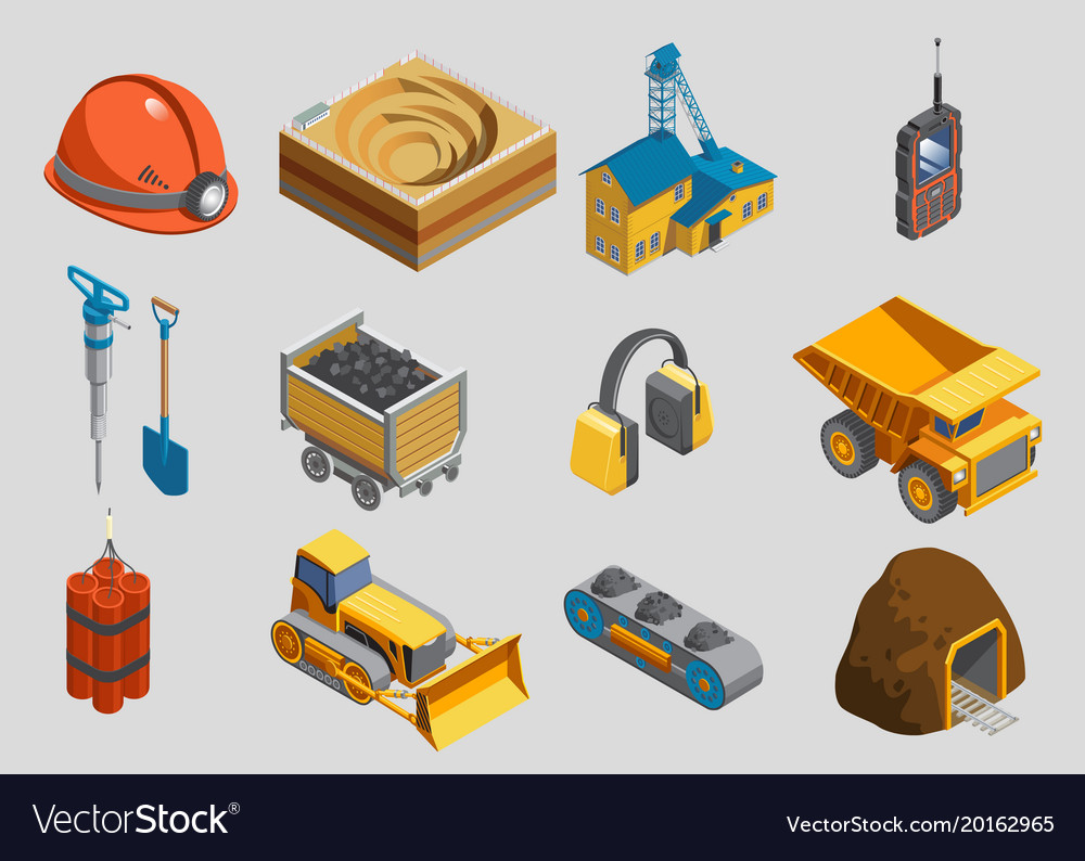 Isometric mining elements set Royalty Free Vector Image