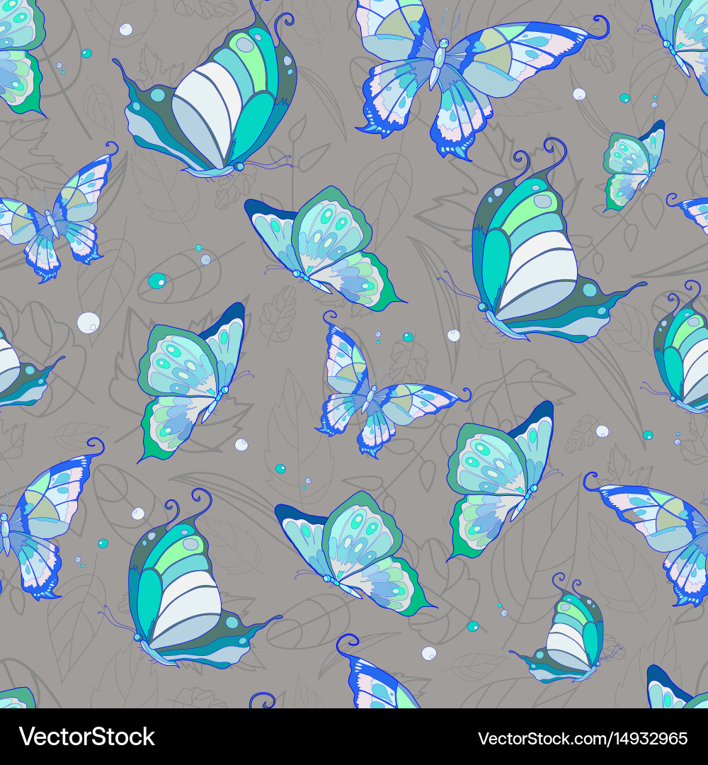 Pattern of blue butterflies on a gray Royalty Free Vector