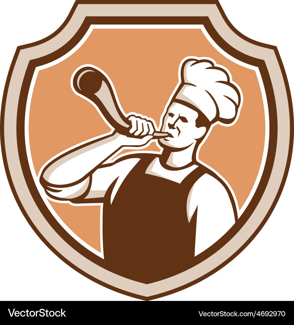 Chef cook blowing bullhorn shield retro Royalty Free Vector