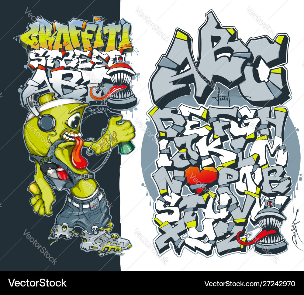 Editable graffiti font street art concept Vector Image