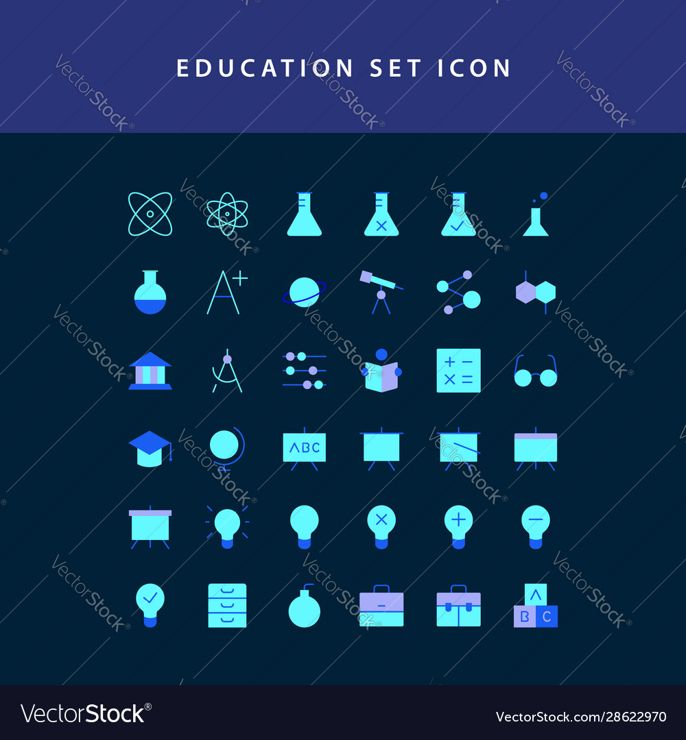 Education flat style design icon set Royalty Free Vector