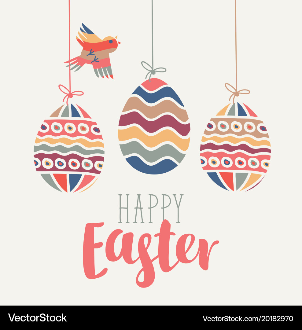 Greeting card with easter eggs and bird Royalty Free Vector