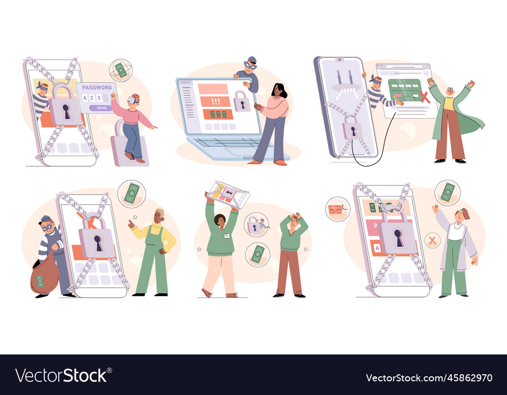 Hacker activity big set hacking computer Vector Image