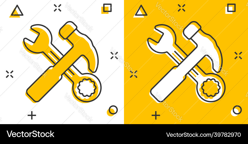 Hammer with wrench icon in flat style work Vector Image