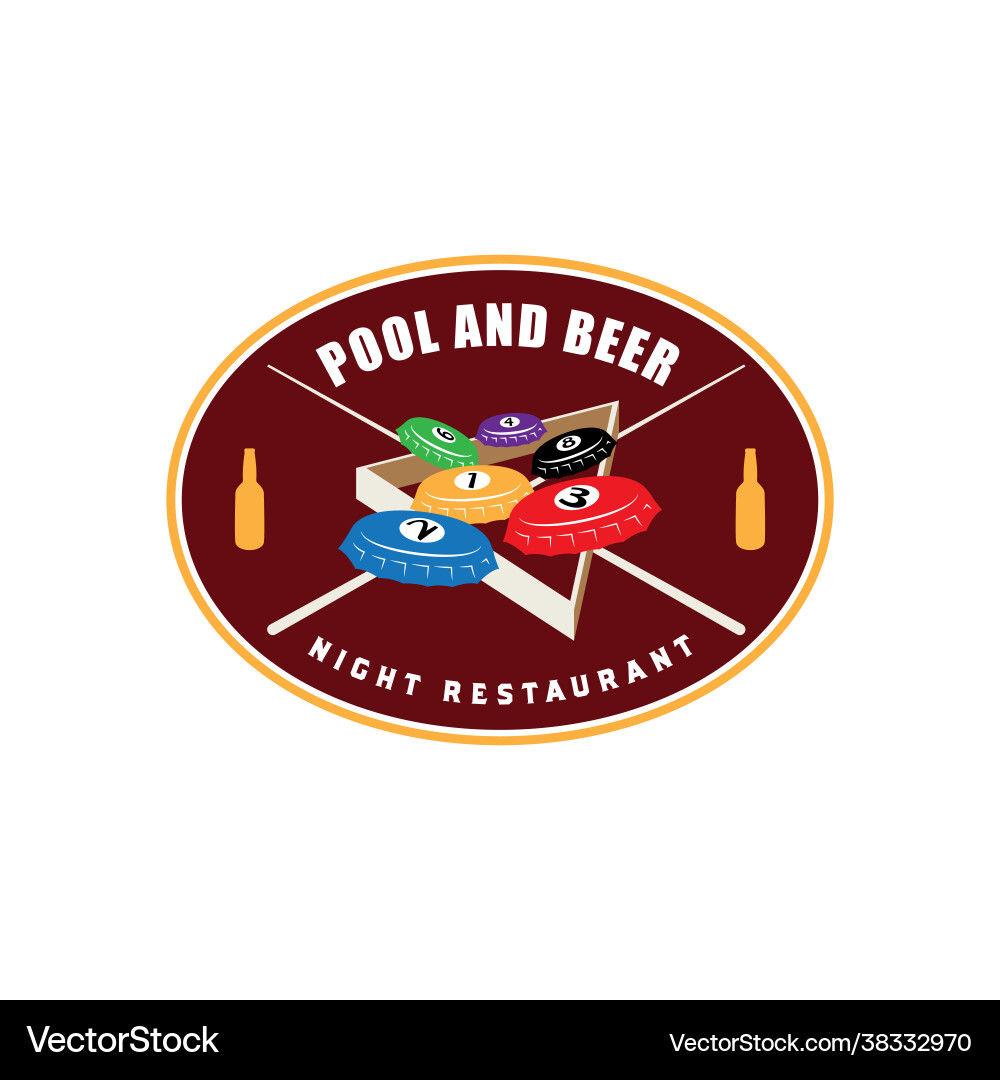 Logo for beer and pool pub with bottle caps design