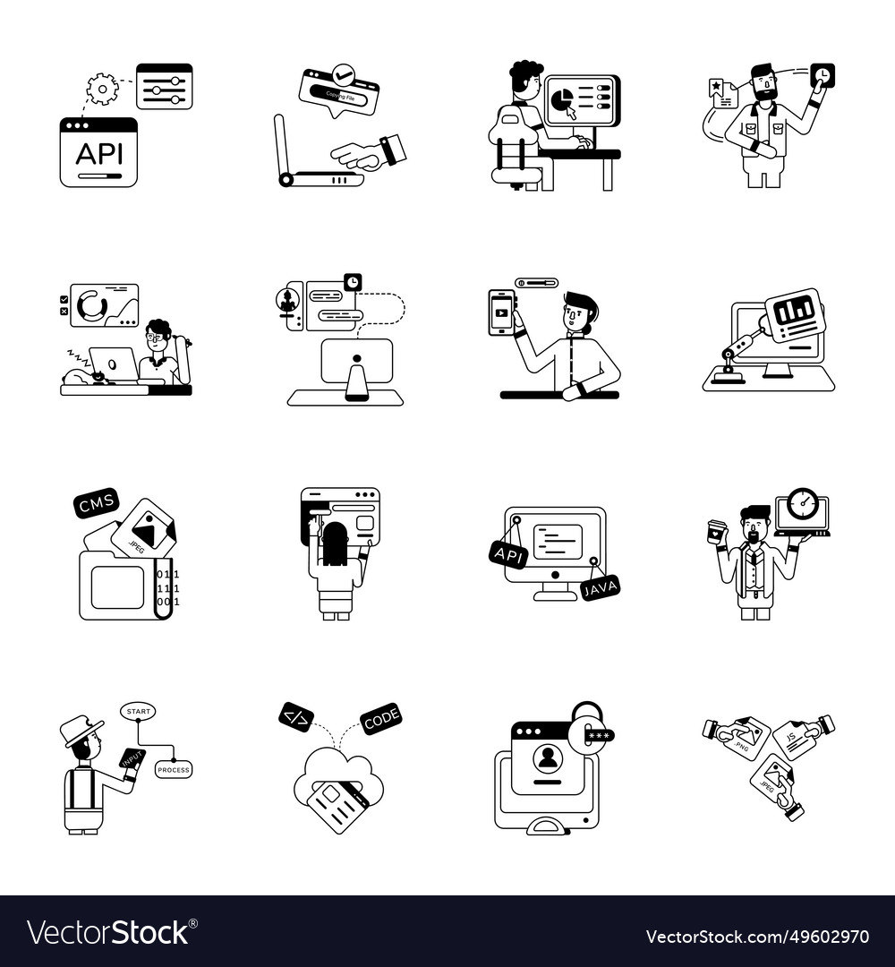 Pack of software engineering glyph icons Vector Image