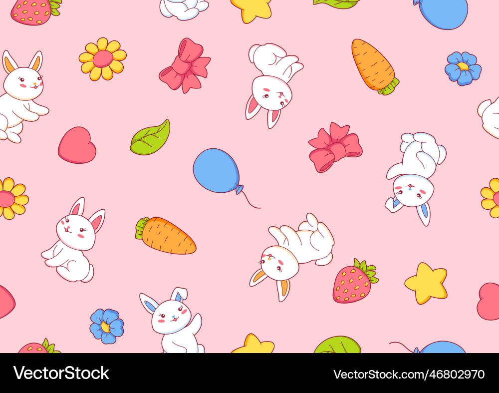 Seamless pattern with cute kawaii little bunnies Vector Image