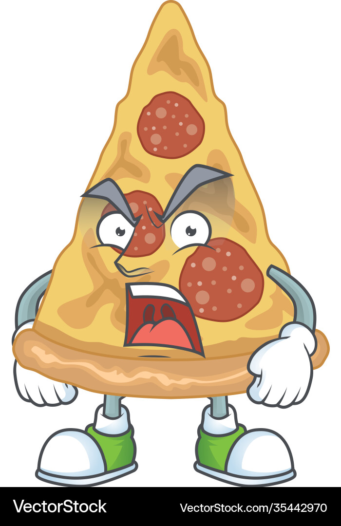 Slice pizza cartoon drawing style with angry face Vector Image