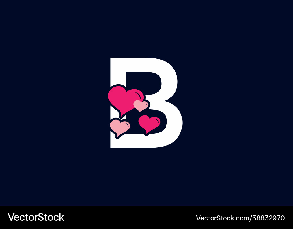 White pink color b initial letter with love Vector Image