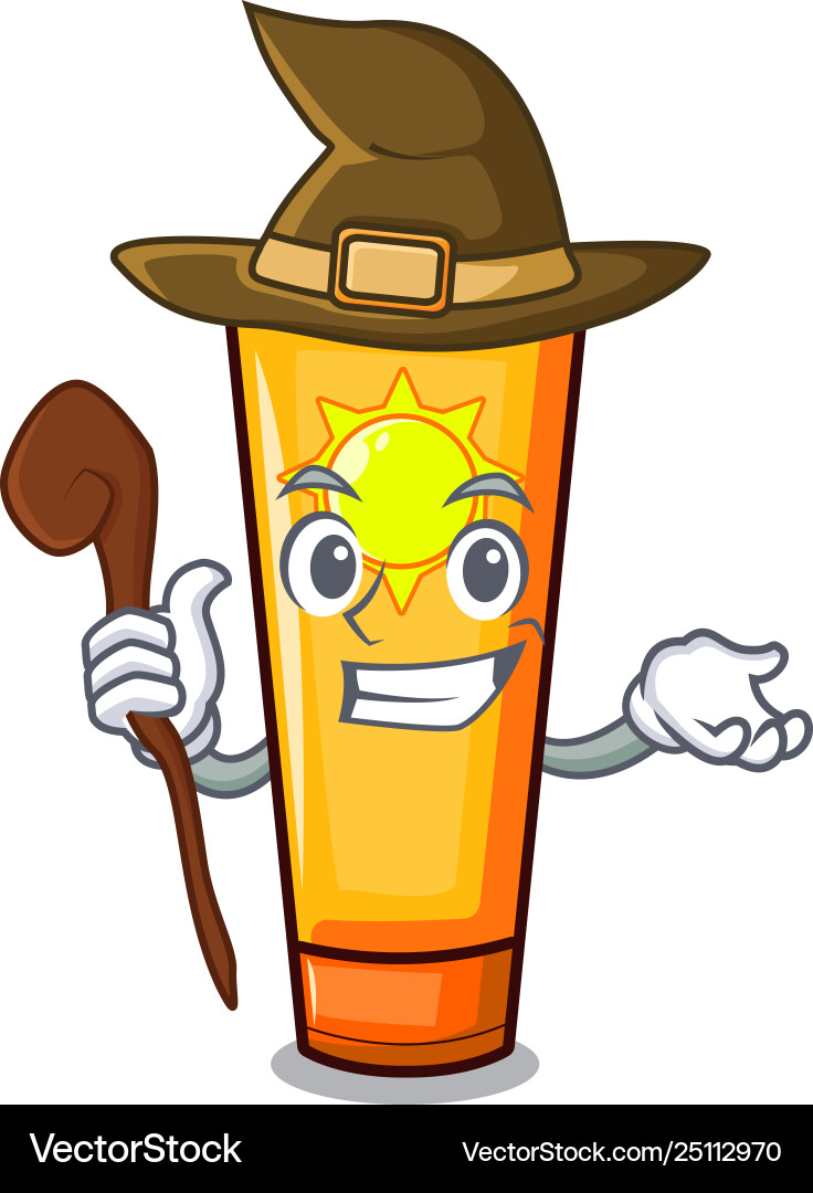 Witch cartoon sun cream in bag makeup Royalty Free Vector