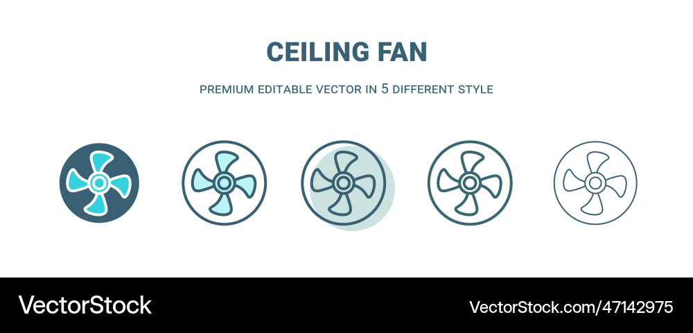 Ceiling fan icon in 5 different style outline Vector Image