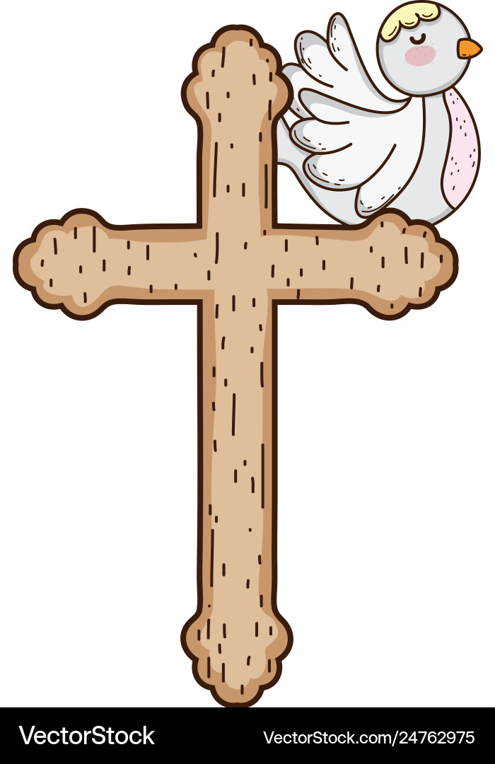 Cute doves birds with cross Royalty Free Vector Image