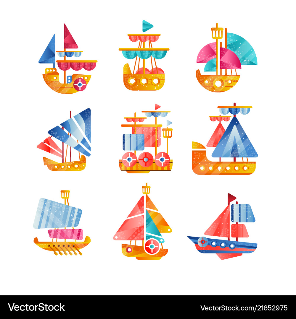 Different vessels set smal colorful ships flat Vector Image