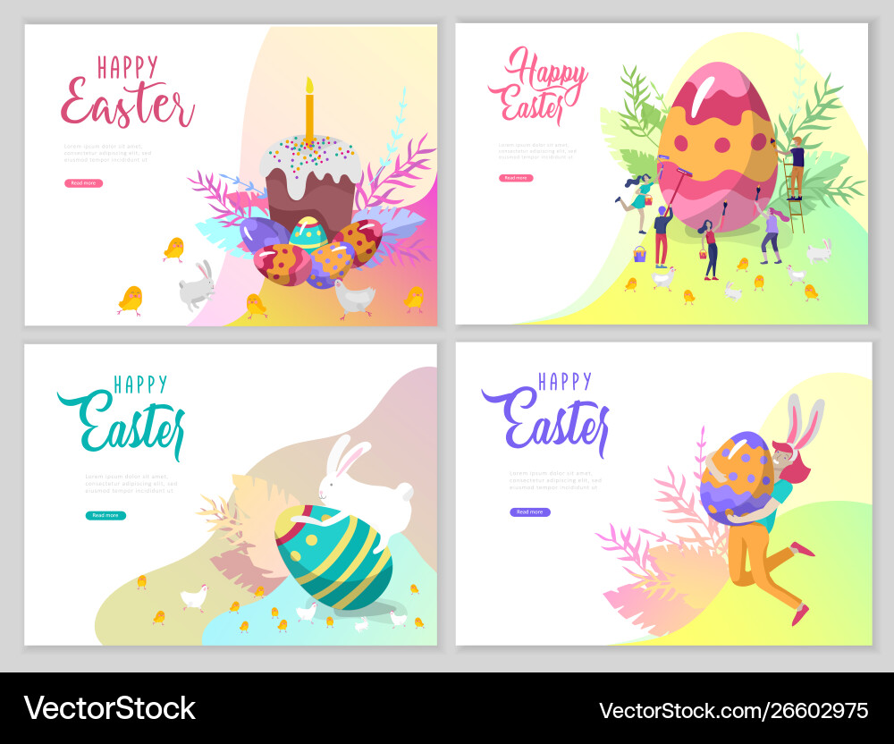 Easter landing page template with cartoon Vector Image