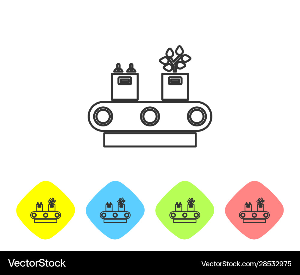 Grey line conveyor belt with cardboard box icon Vector Image