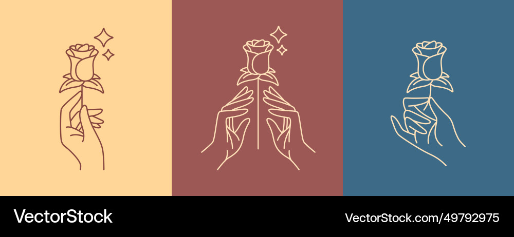 Line art hands and flowers design Royalty Free Vector Image