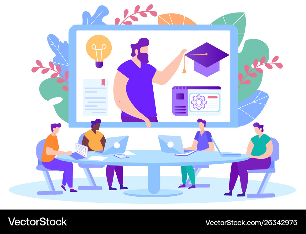 Men with laptops front monitor Royalty Free Vector Image