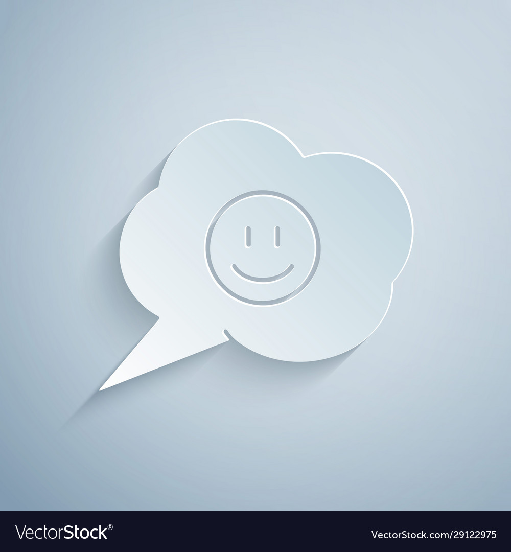 Paper cut speech bubble with smile face icon Vector Image