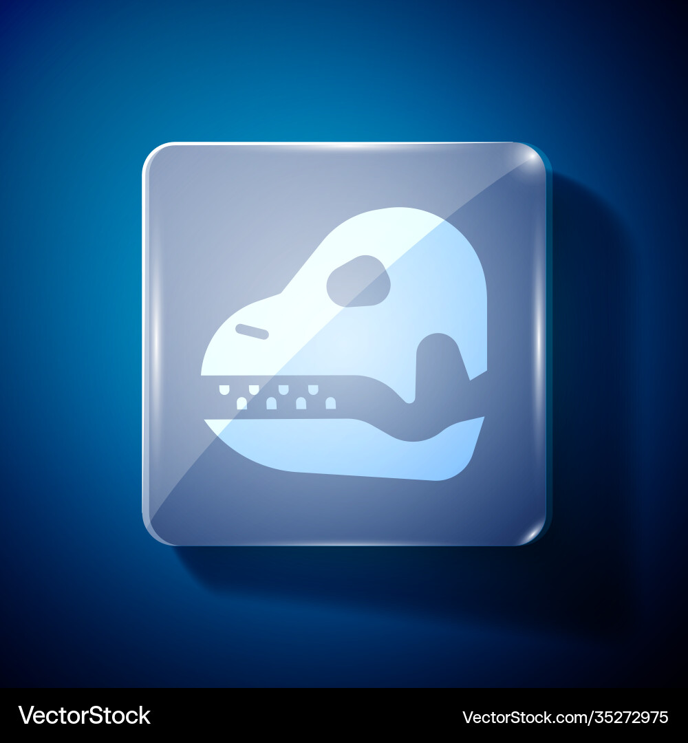 White dinosaur skull icon isolated on blue Vector Image