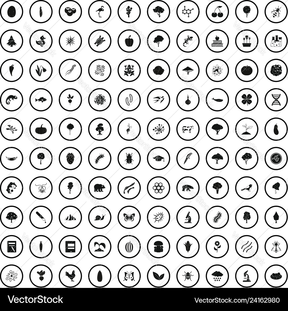 100 microbiology icons set simple style Royalty Free Vector