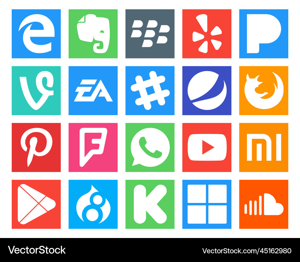 20 social media icon pack including youtube Vector Image